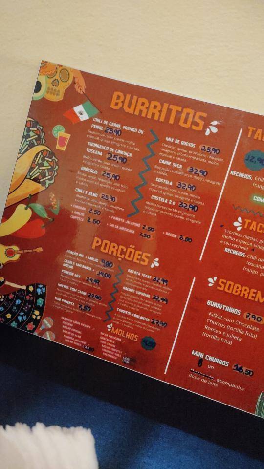 Carta del restaurante Maya Mexican Poá, Poá