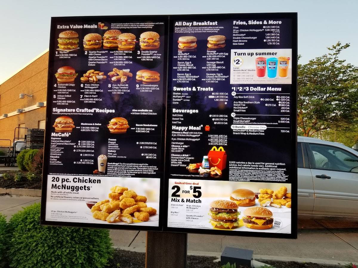 Menu at McDonald's fast food, Plainfield, 609 W Main St