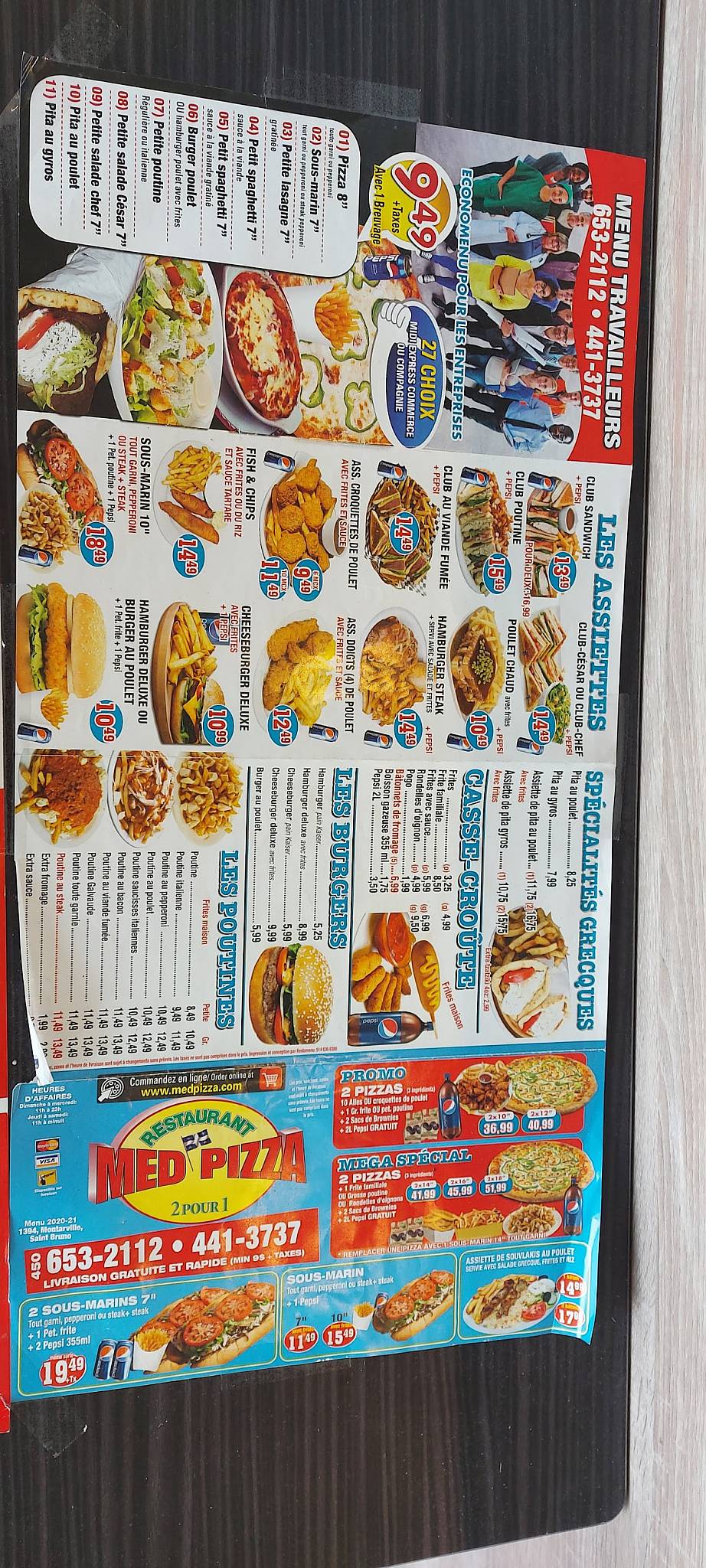 Menu at Med Pizza St Bruno pizzeria, St-Bruno-de-Montarville