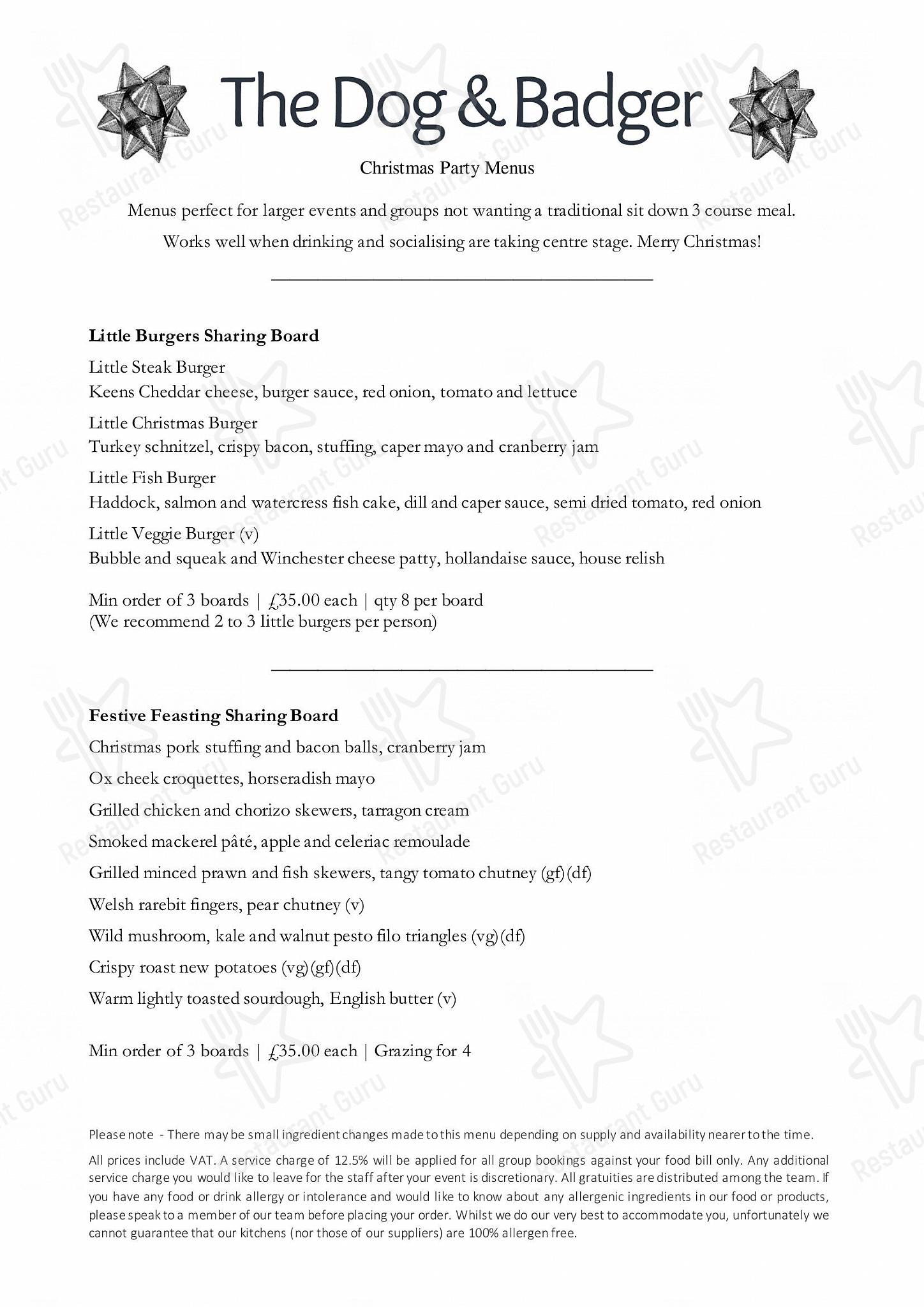 Menu at The Dog & Badger pub & bar, Medmenham, Henley Road