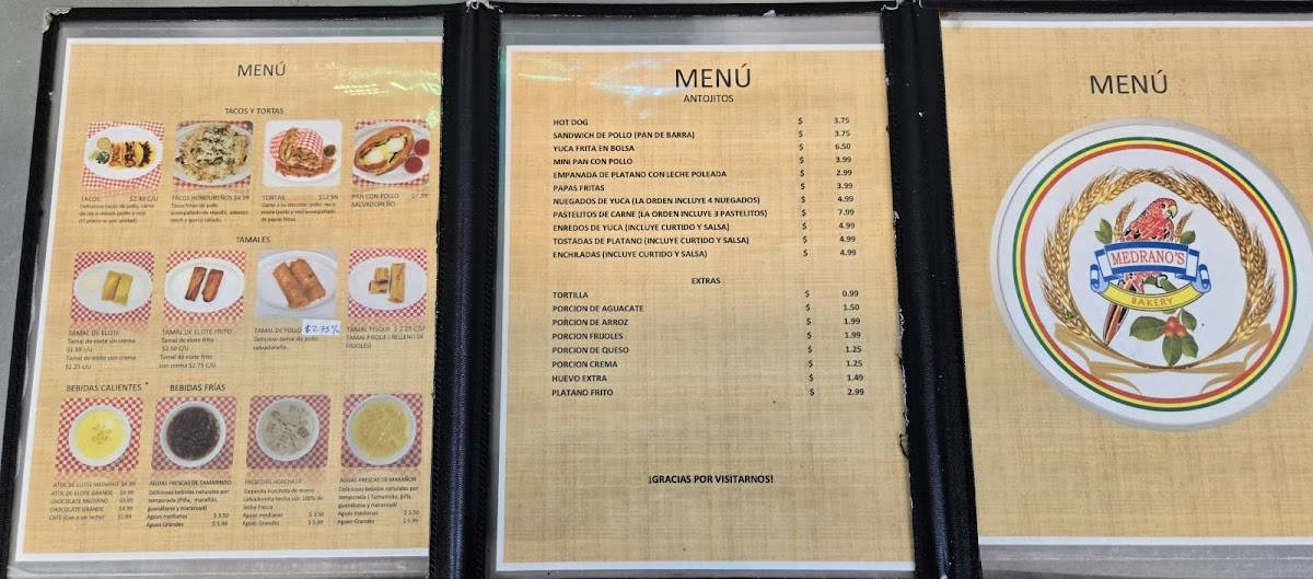 Menu at Medrano's Bakery & Salvadoran Food, Irving