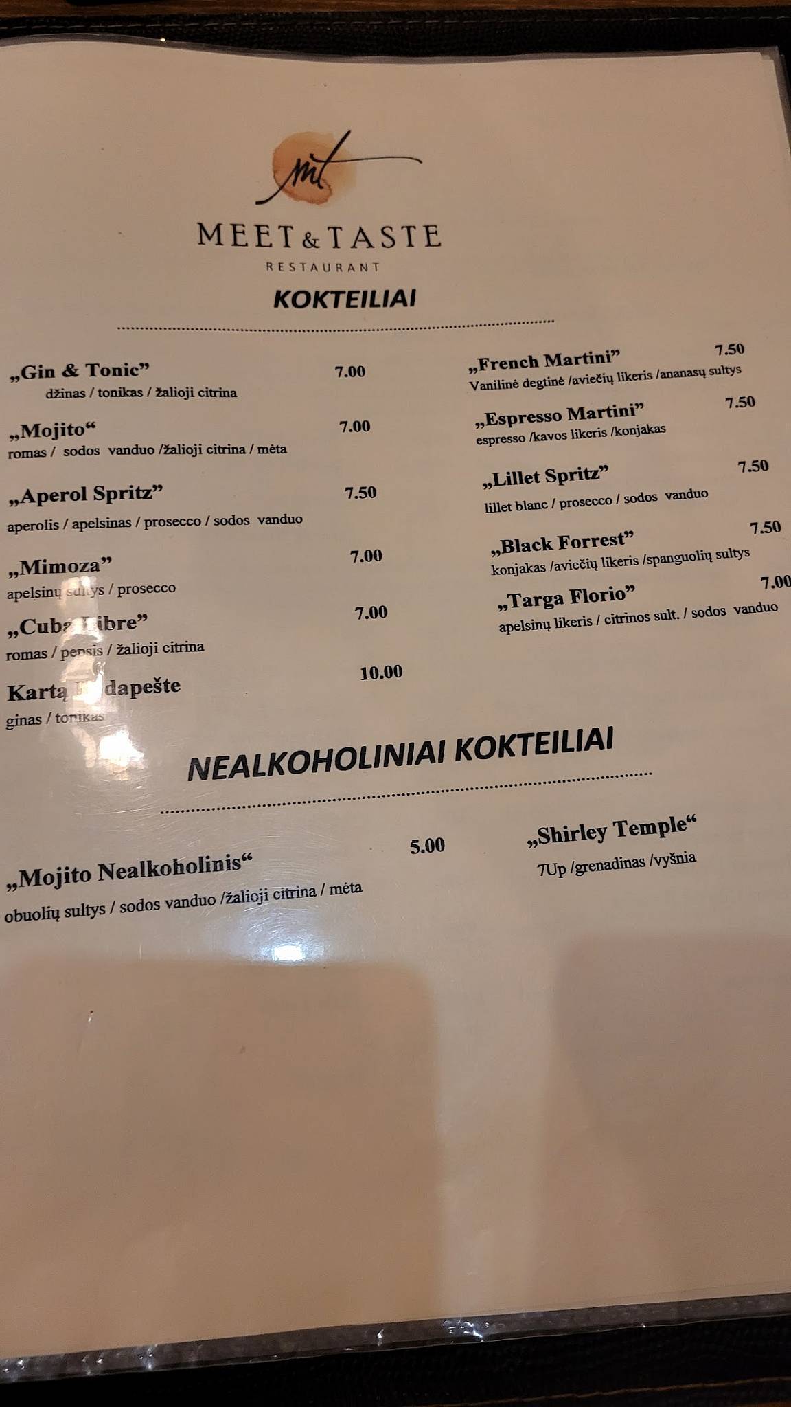 Menu at Meet&Taste Restaurant, Kaunas
