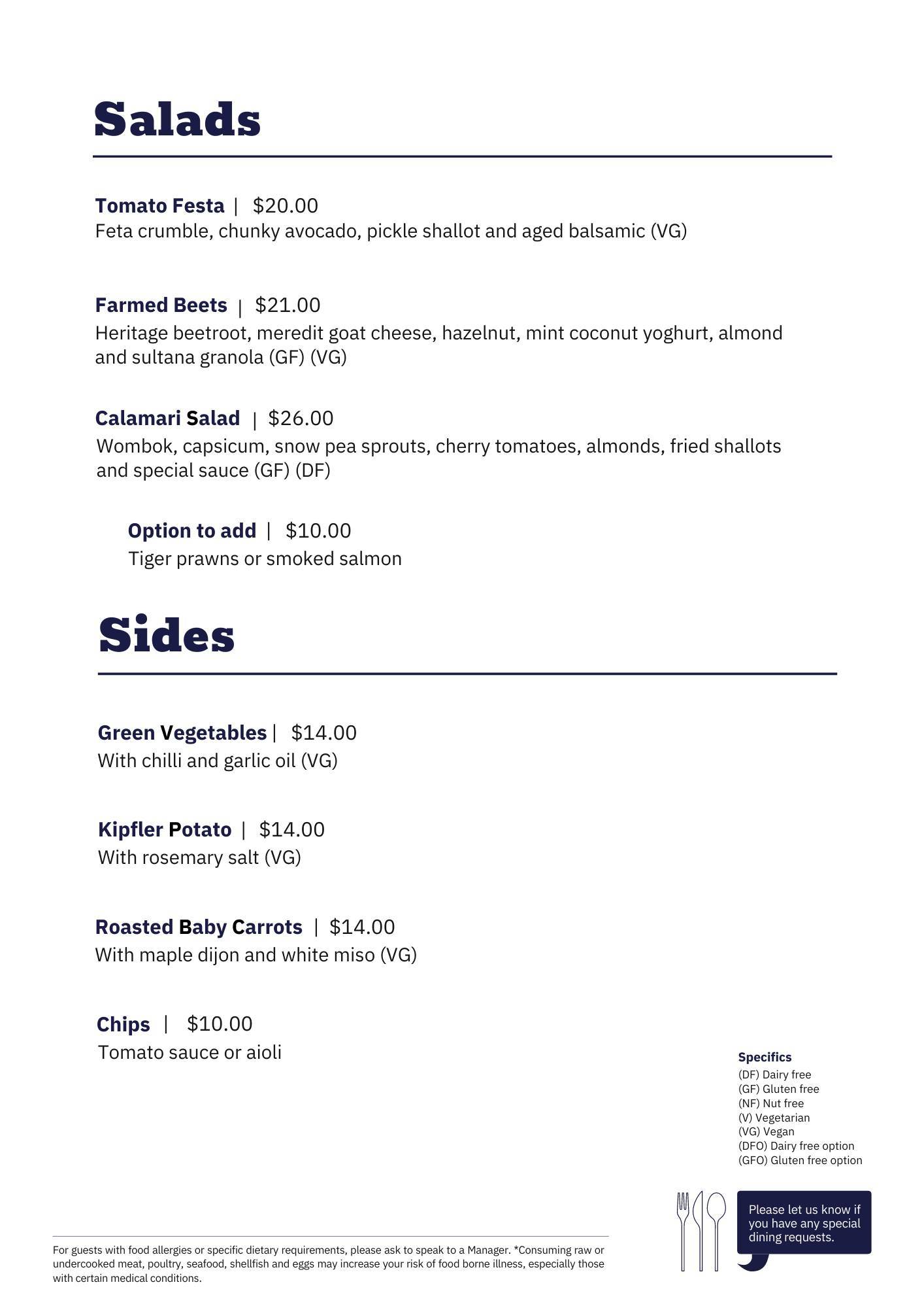 Menu at Platform 270 restaurant, Melbourne