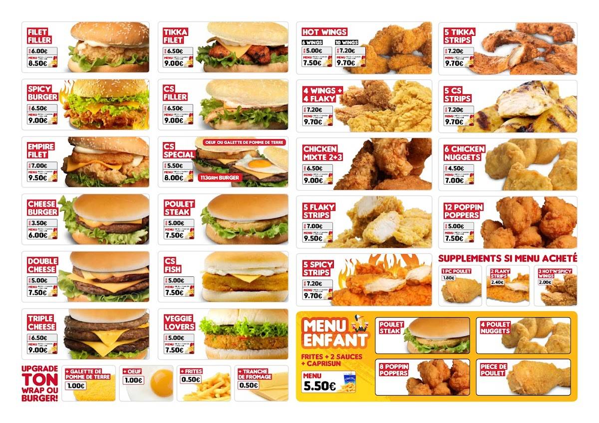 Menu au Chicken Spot restaurant, Melun