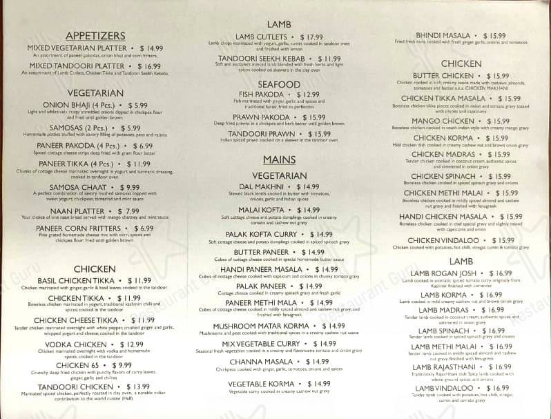 Menu at Memories of India restaurant, Ipswich