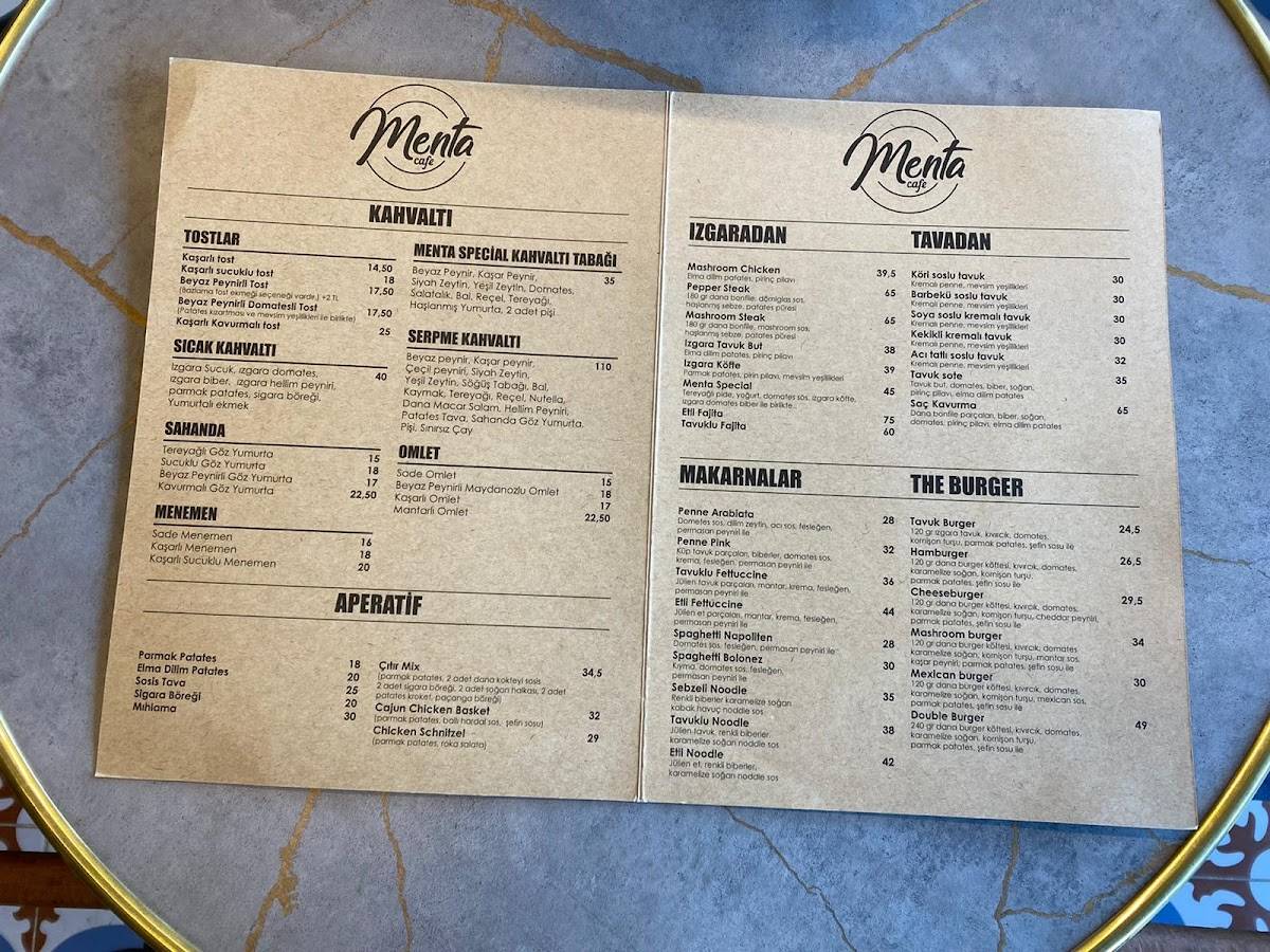 Carta de Menta Cafe-Restaurant, Estambul