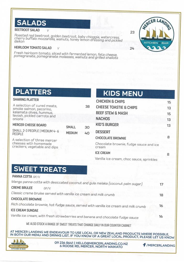 Menu at Mercer Landing Kitchen and Bar, Mercer