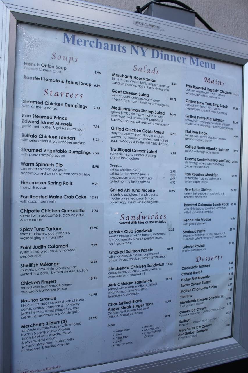 Menu at Merchants Cigar Bar, New York City, 1st Ave.