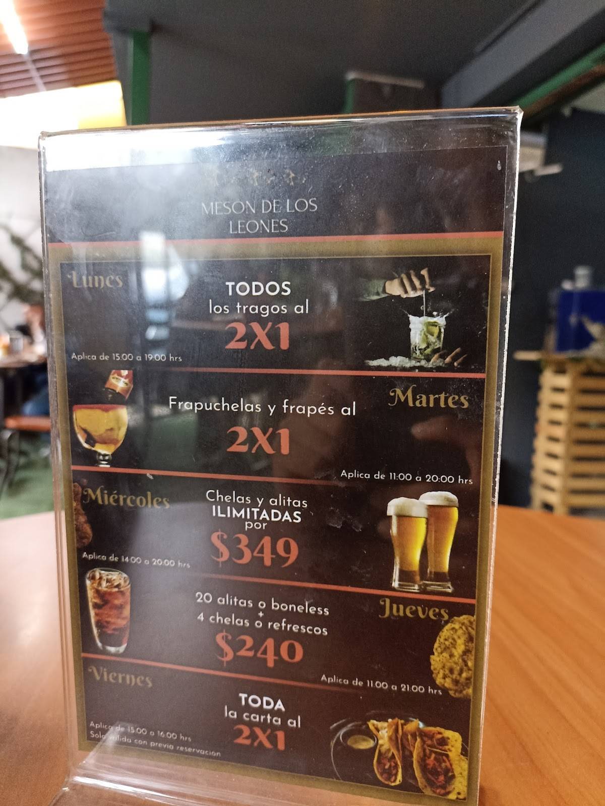 Carta del restaurante Terraza leones comedor, Ciudad del México