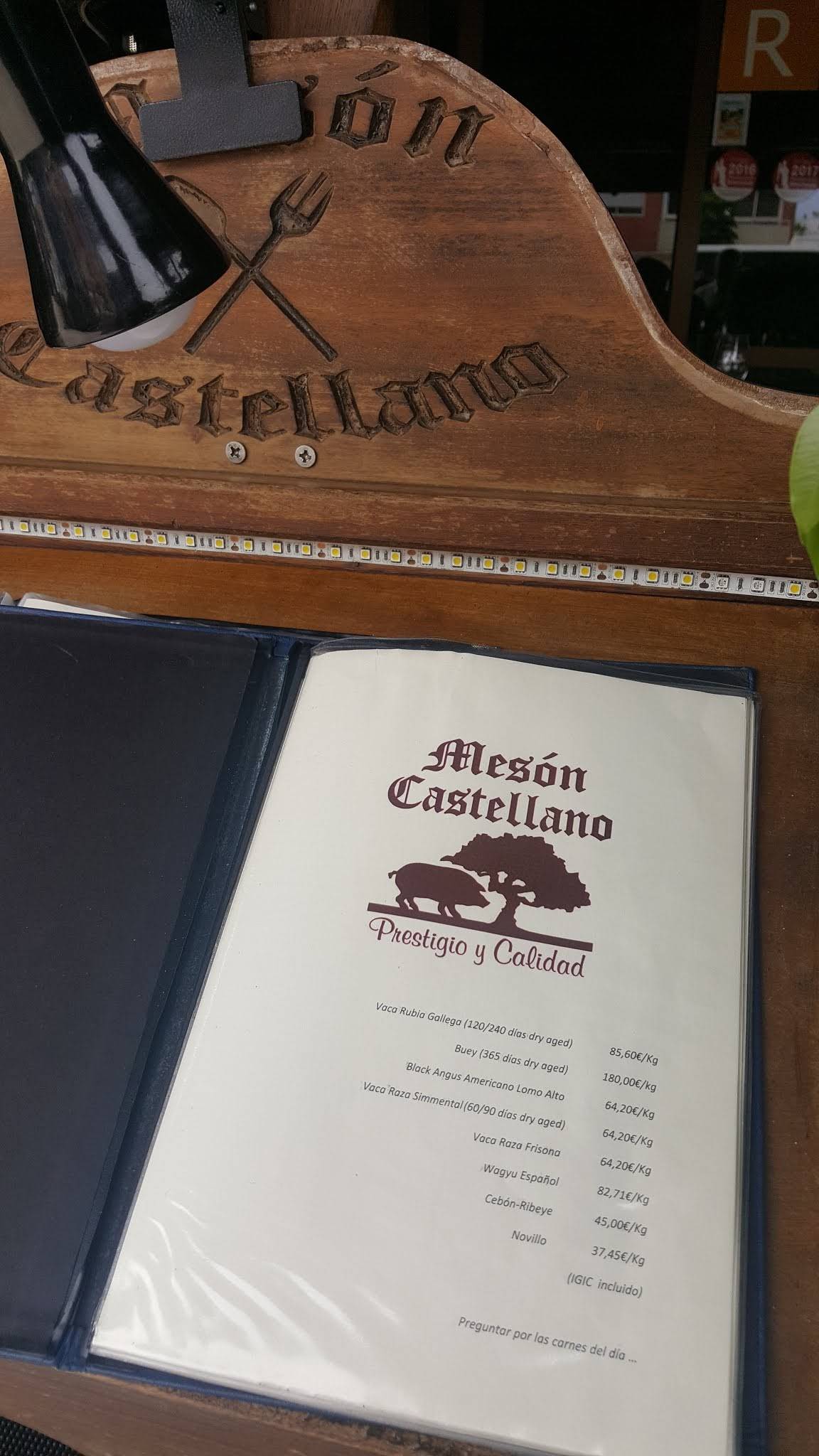 Carta del restaurante Meson Castellano, Playa del la Américas, Avda ...