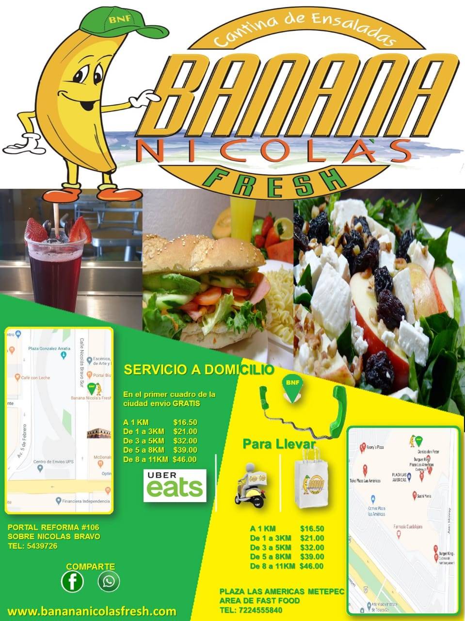 Carta del restaurante Banana Fresh Centro, Toluca del Lerdo