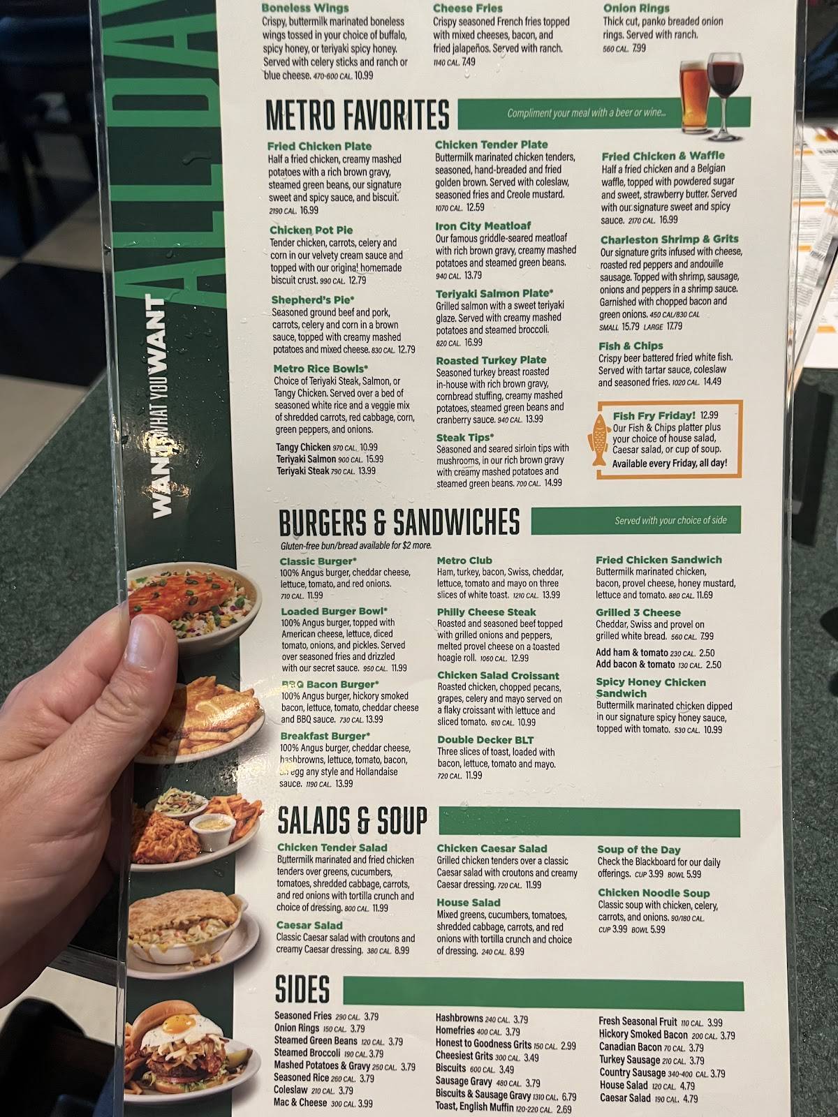 Menu at Metro Diner restaurant, Venice
