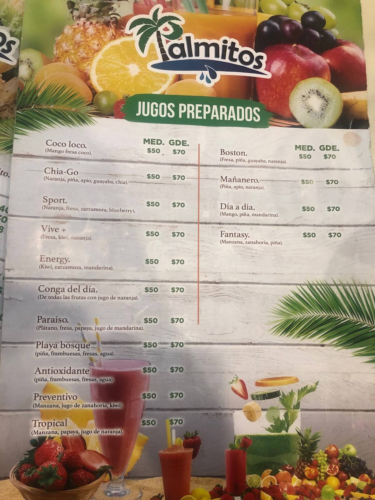 Carta de Palmitos restaurante parrilla, Ciudad López Mateos