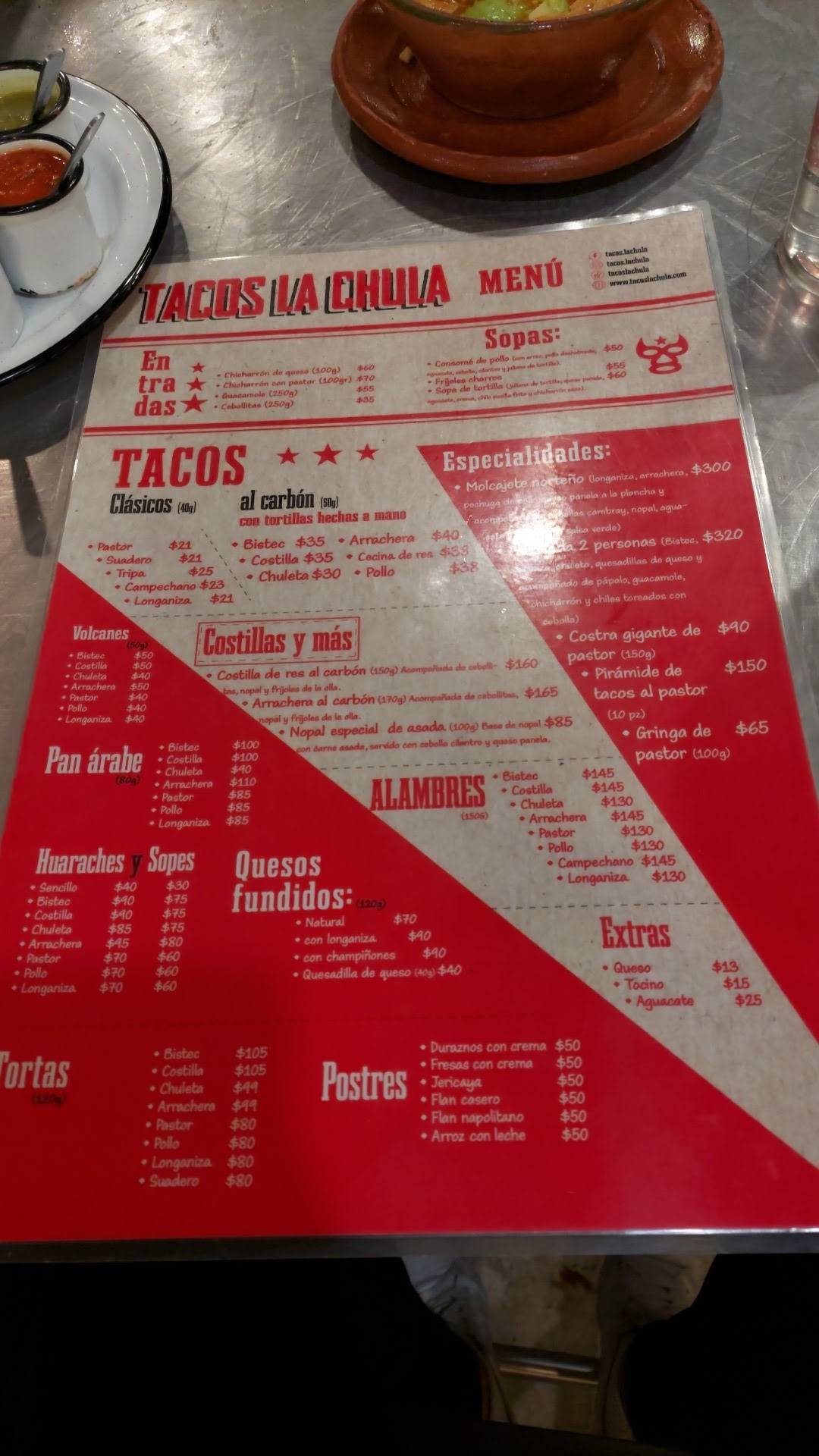 Carta del restaurante Tacos La Chula Revolución, Ciudad del México