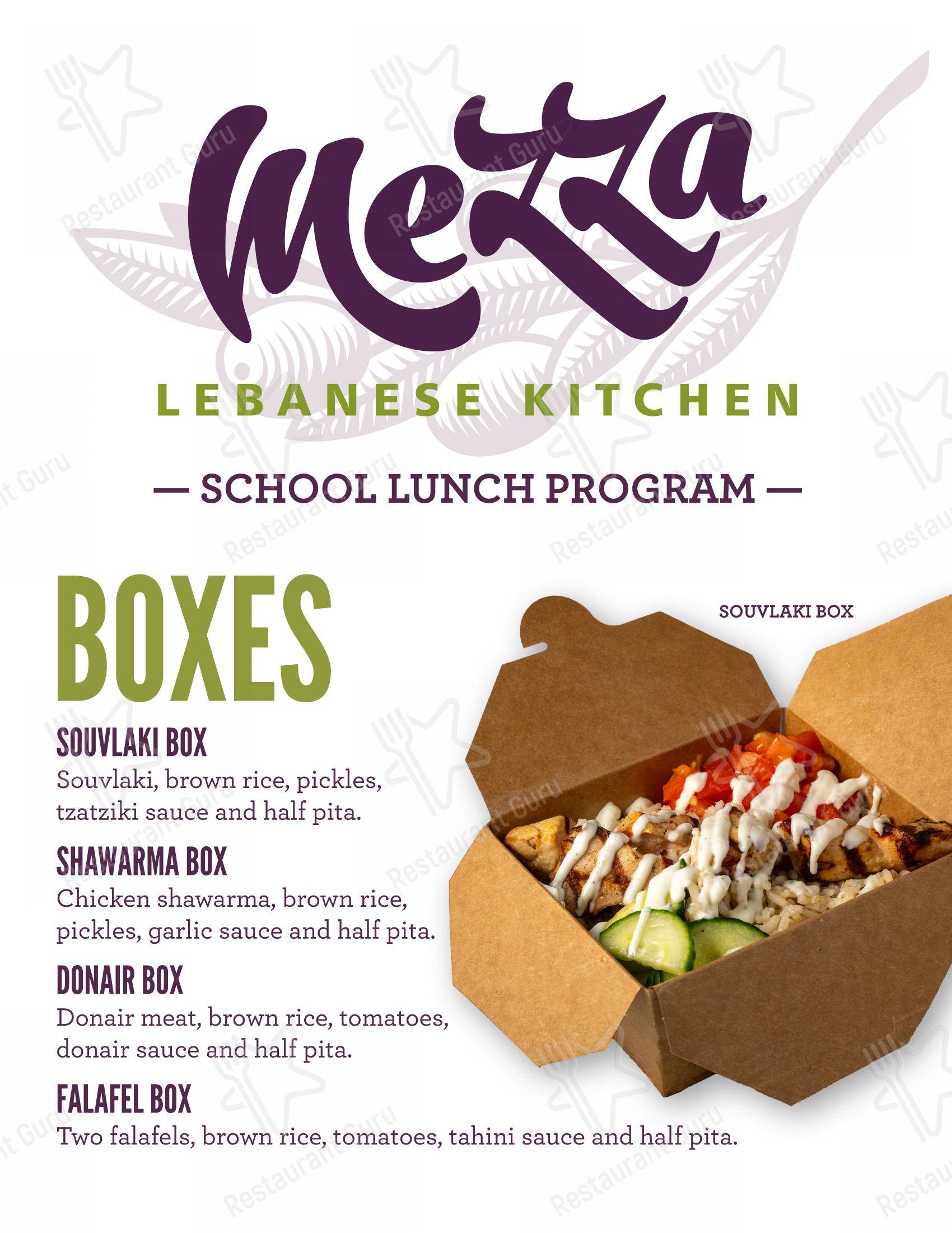 Menu at Mezza Lebanese Kitchen restaurant, Upper Tantallon
