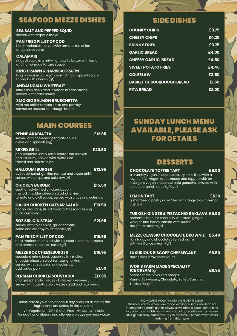 Menu at Mezze Downend restaurant, Bristol