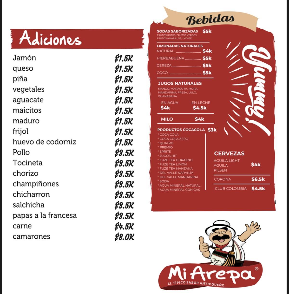 Carta del restaurante Mi Arepa Bello, Bello