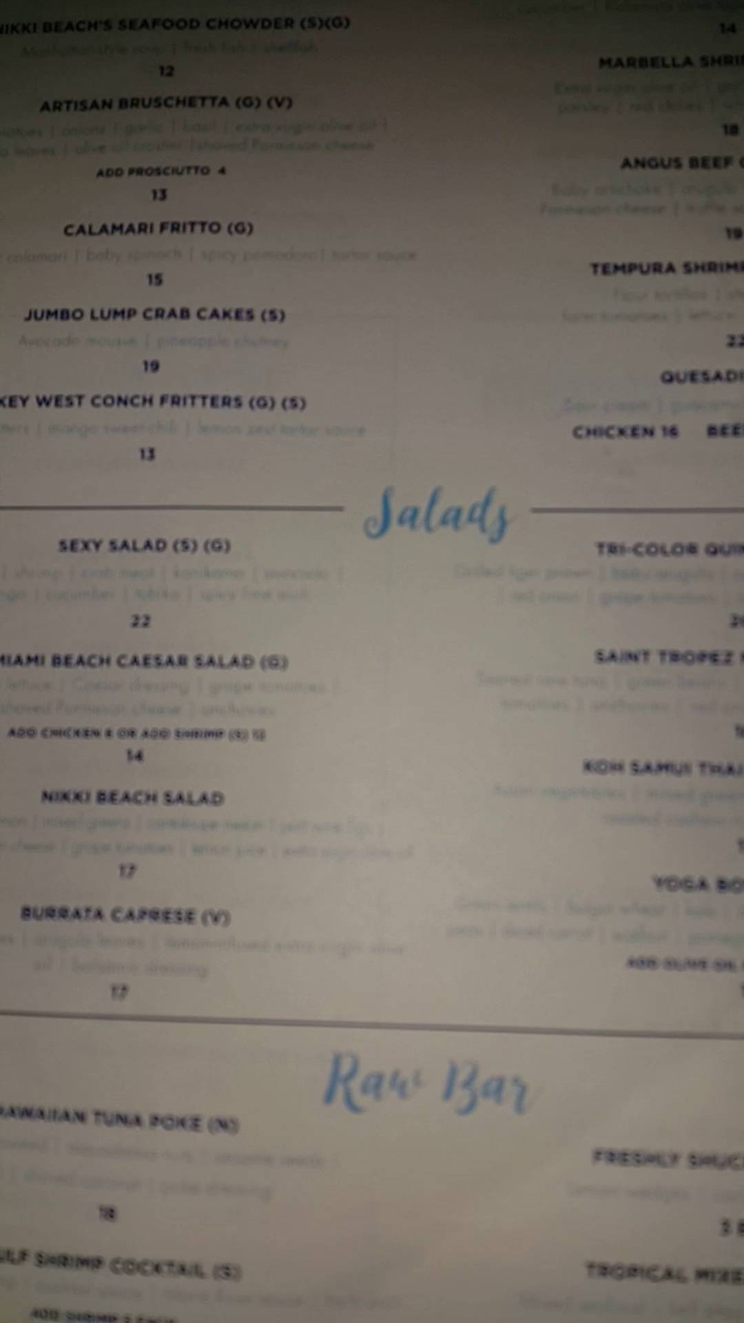 Menu at Nikki Beach Miami Beach restaurant, Miami Beach, 1 Ocean Dr