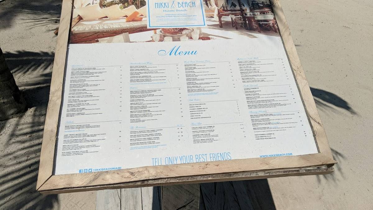 Menu at Nikki Beach Miami Beach restaurant, Miami Beach, 1 Ocean Dr