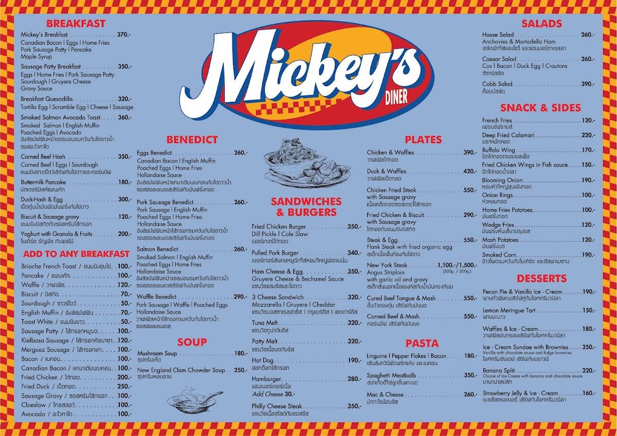 Menu at Mickey's Diner BKK pub & bar, Bangkok, GF Floor