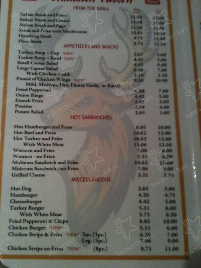 Menu at Midtown-Boomers Tavern & Lounge pub & bar, Halifax, Grafton St