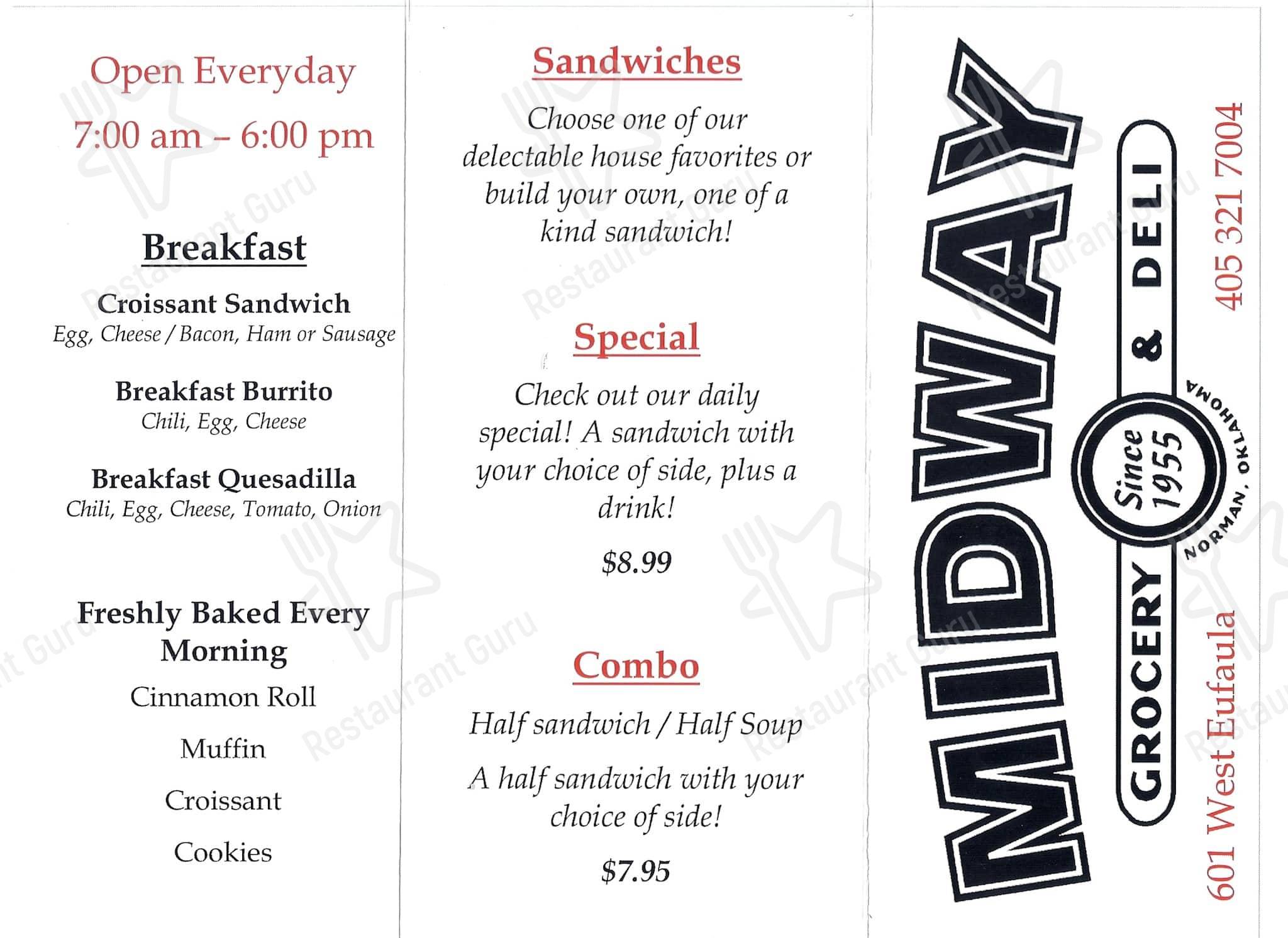 Menu at Midway Deli restaurant, Norman, 601 W Eufaula St