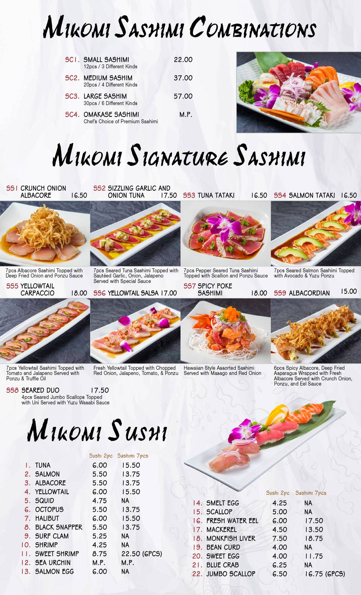 Menu at Mikomi Sushi Monrovia restaurant, Monrovia