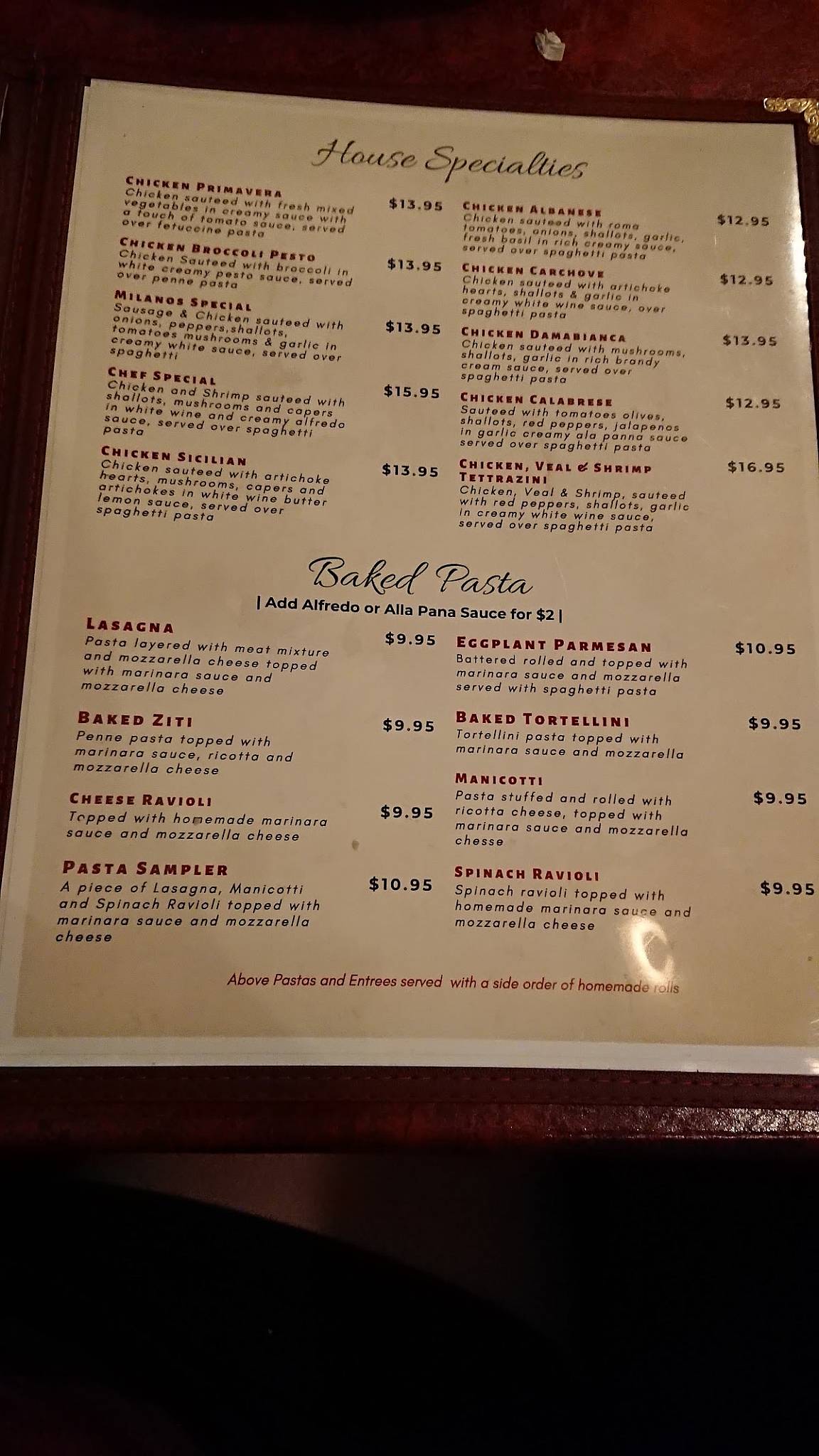 Menu at Milano's Italian Restaurant, Lawton