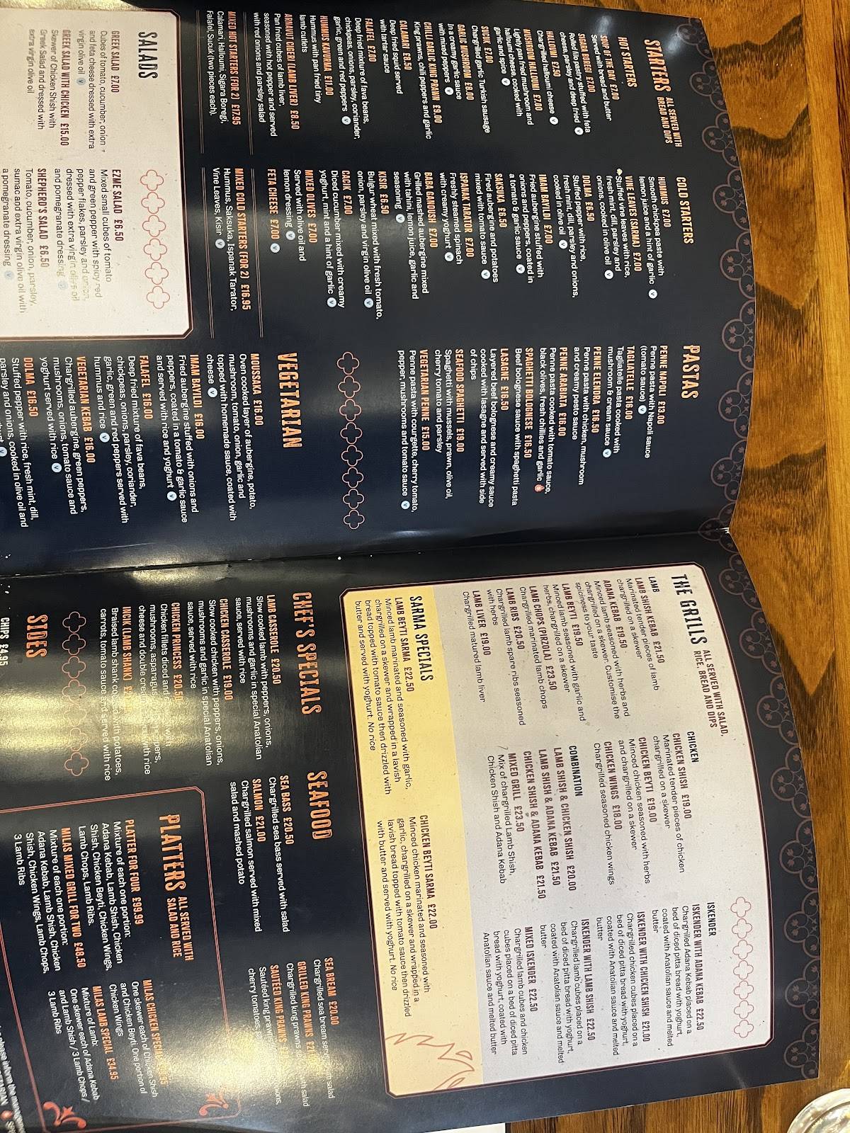 Menu at Milas restaurant, Dundee