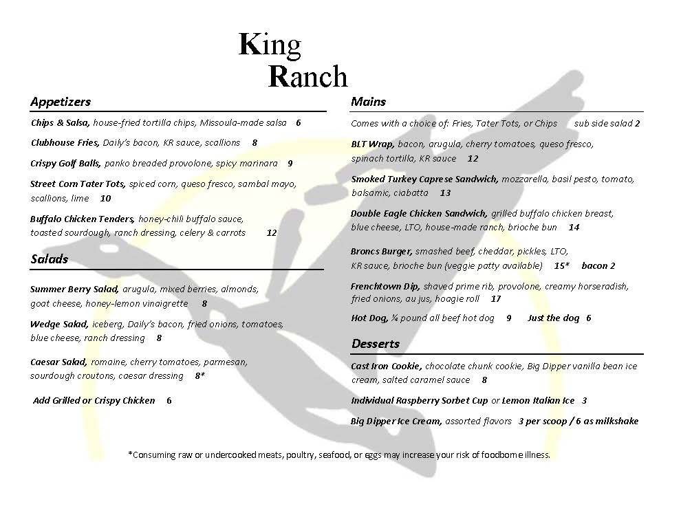 Menu at Mill Creek Bar, Frenchtown