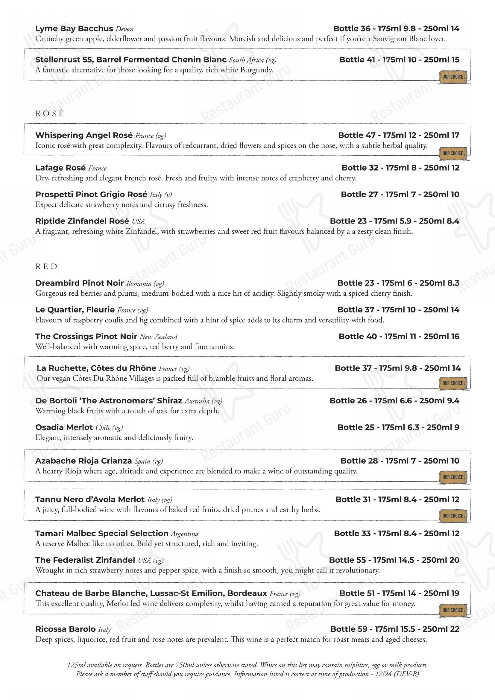 Menu at Mill on the Exe pub & bar, Exeter