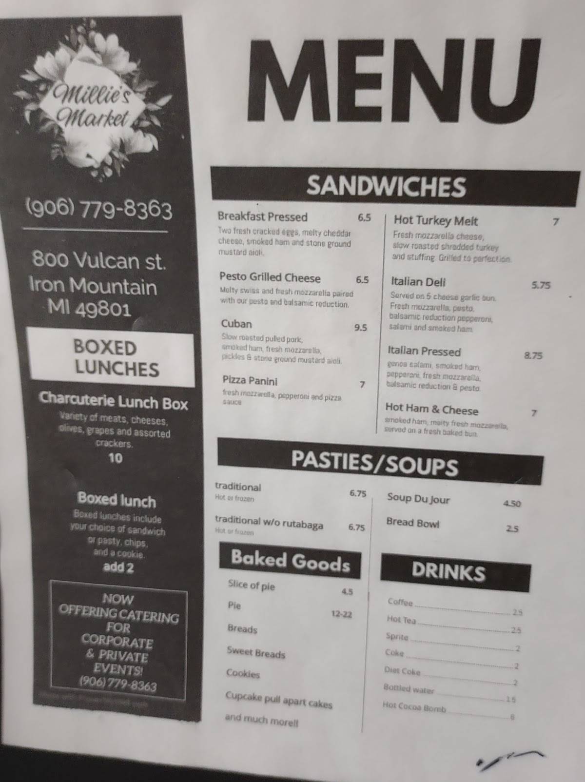 Menu at Millie's Market, Iron Mountain
