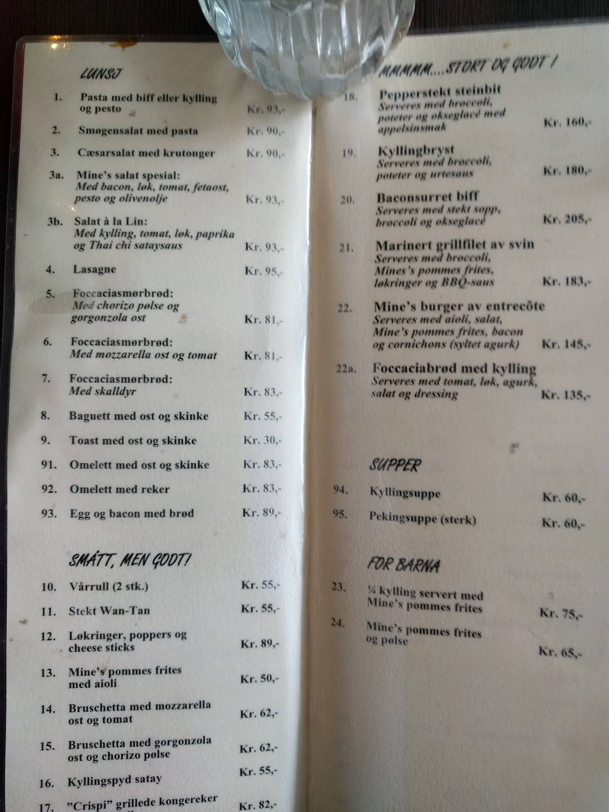 Menu at Mine's restaurant, café og bar, Askim