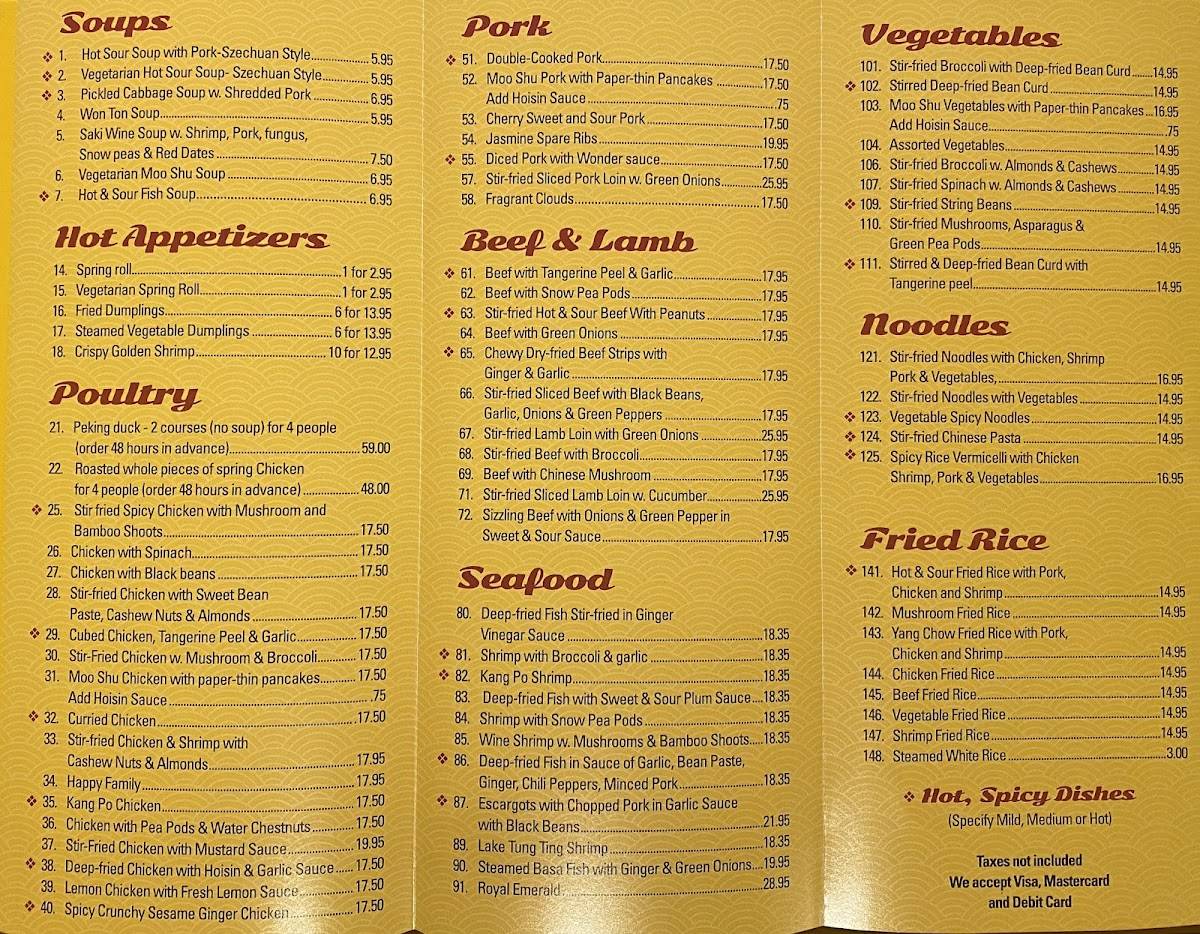 Menu at Ming Teh Restaurant, Fort Erie