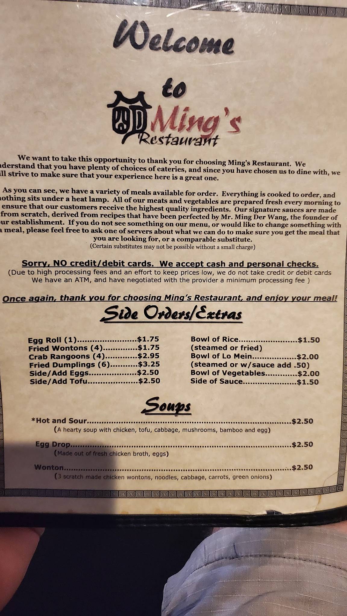 Menu at Ming's Restaurant, Papillion