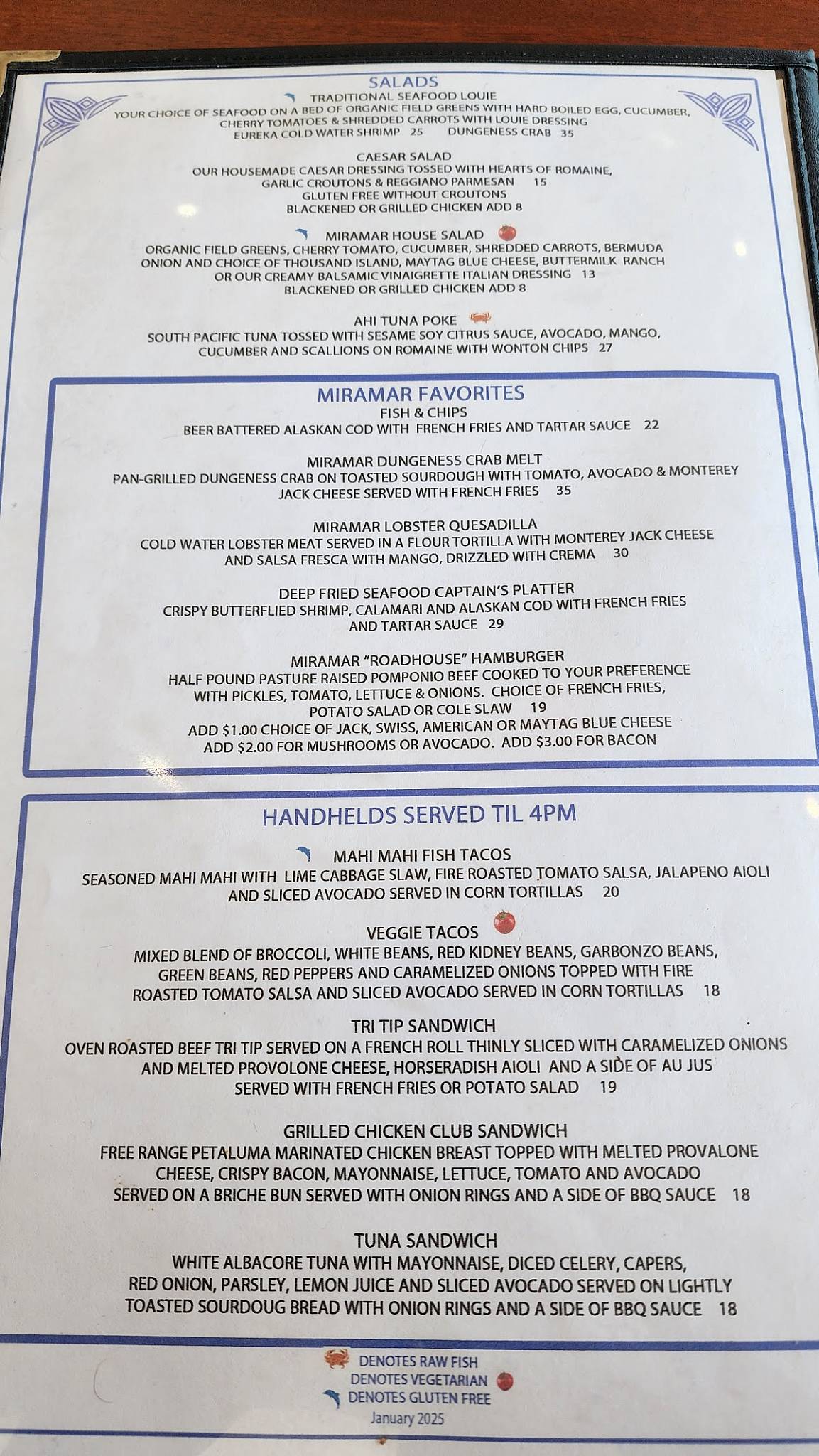 Menu at Miramar Beach Restaurant, Half Moon Bay
