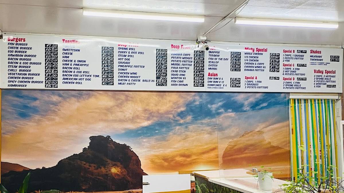 Menu at Misty Valley Takeaways fast food, Auckland