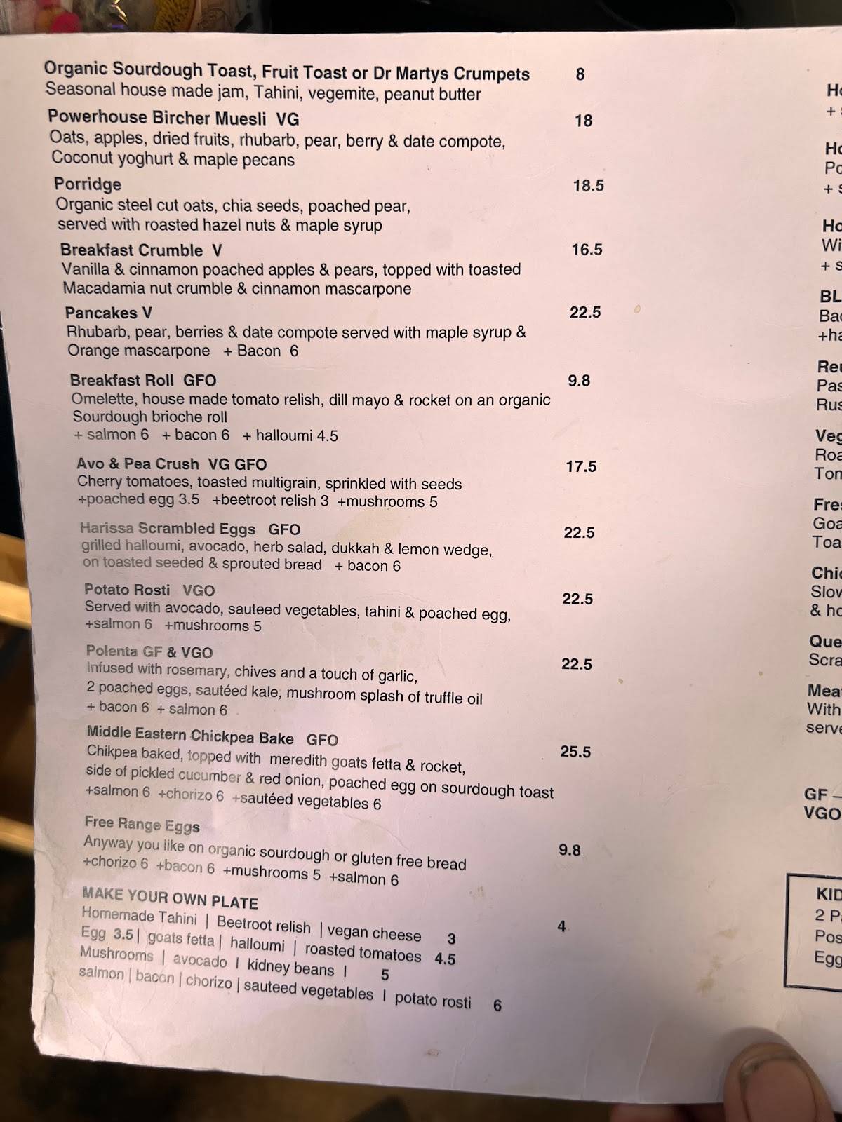 Menu at Mitte restaurant, Fitzroy North