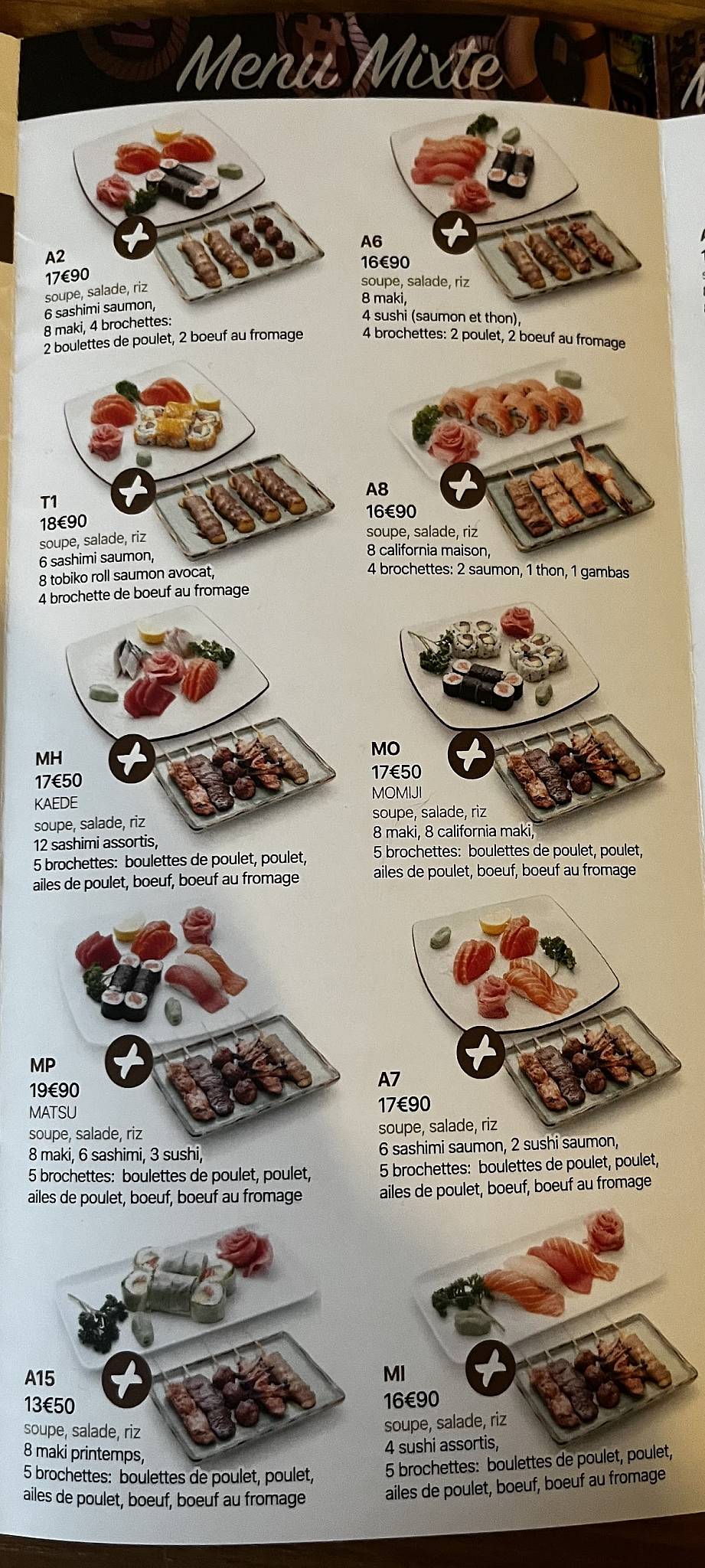 Menu at Miyagi restaurant, Gisors