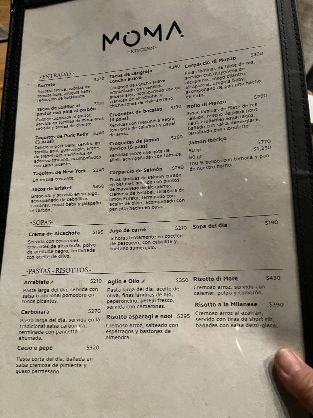 Carta de parrilla MoMa Bosque Real, Ciudad de México
