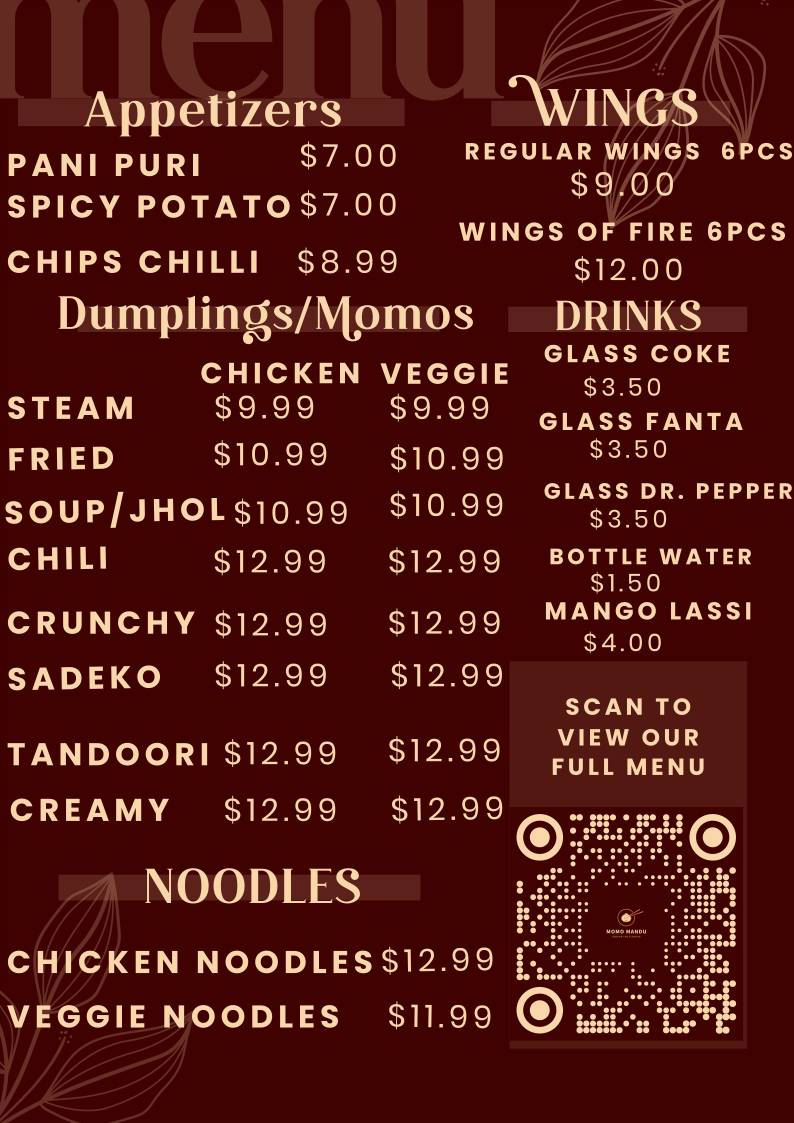 Menu at MoMo Mandu Dumplings & Noodles restaurant, Edmond