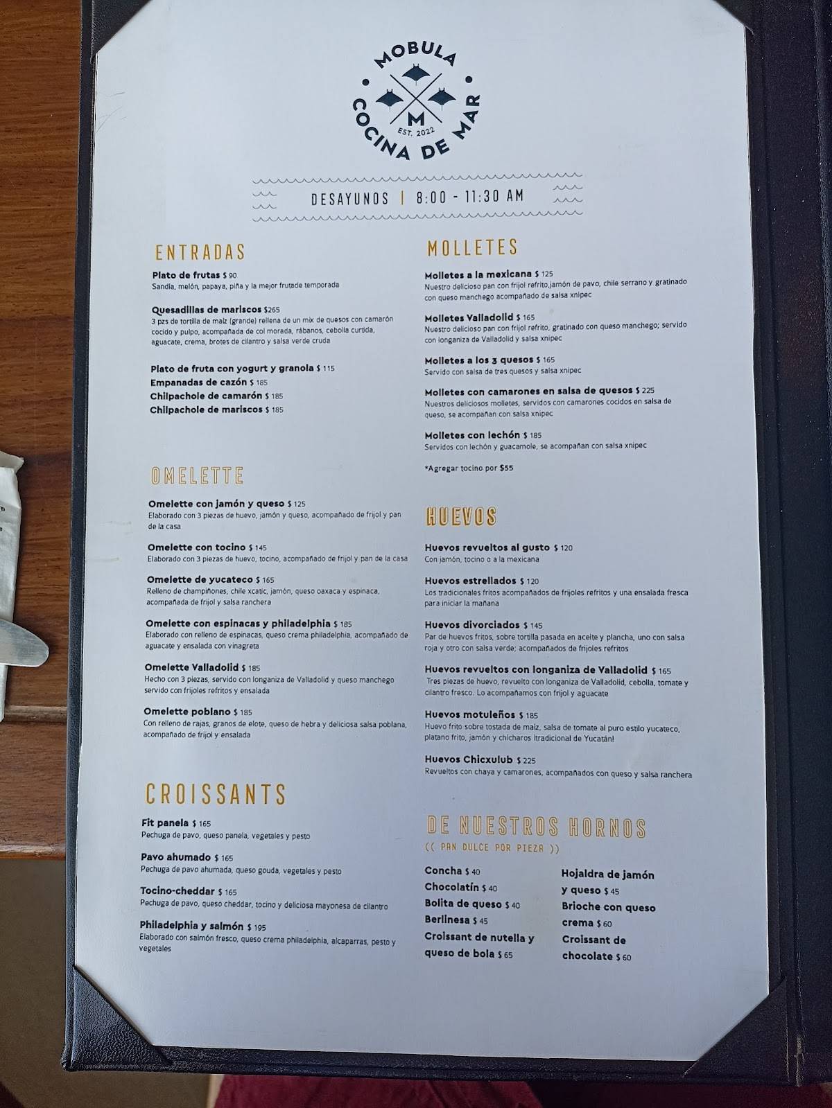 Menu at Mobula restaurant, Progreso, C. 19 146