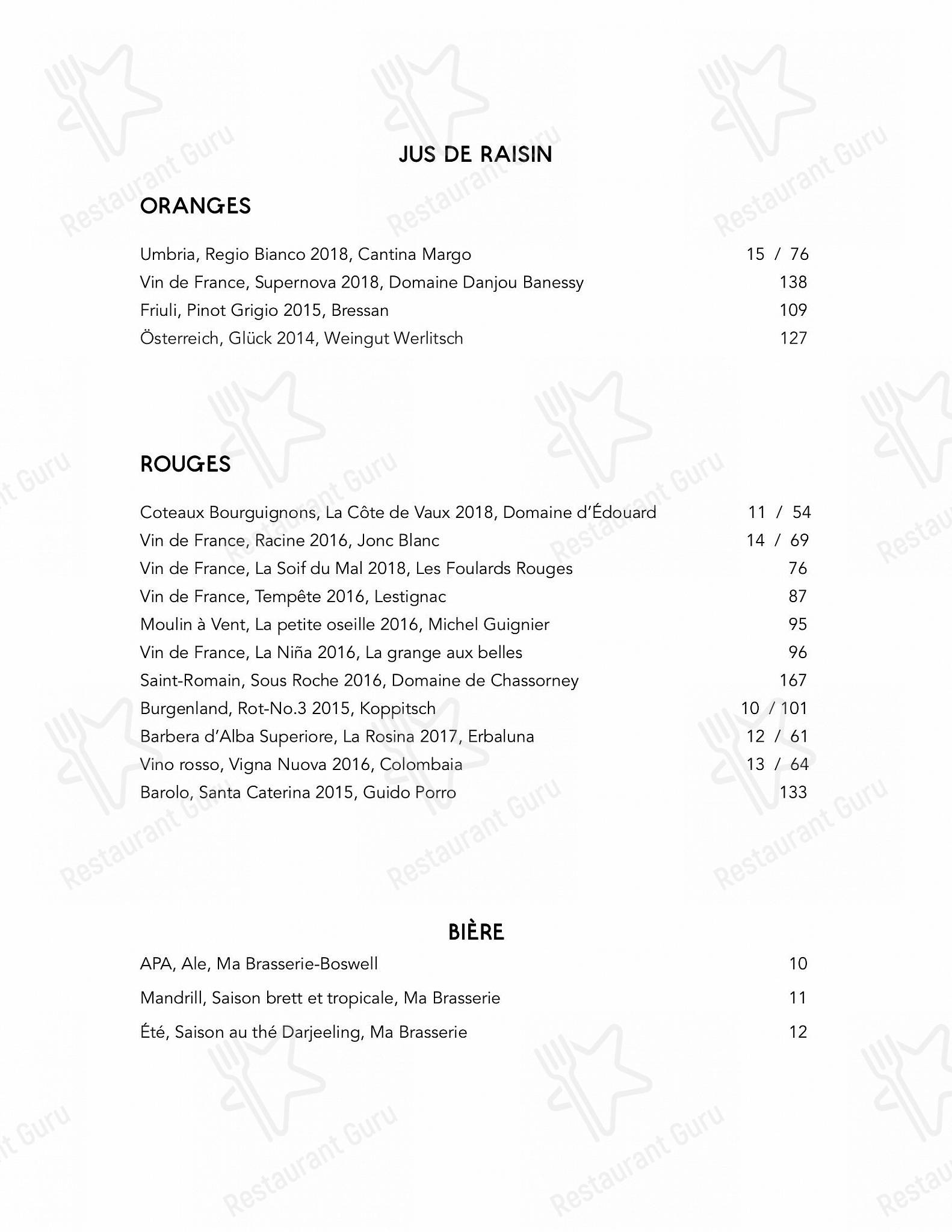 Menu au Restaurant Moccione, Montréal