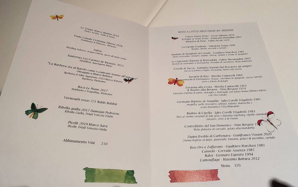 Menu at Osteria Francescana restaurant, Modena
