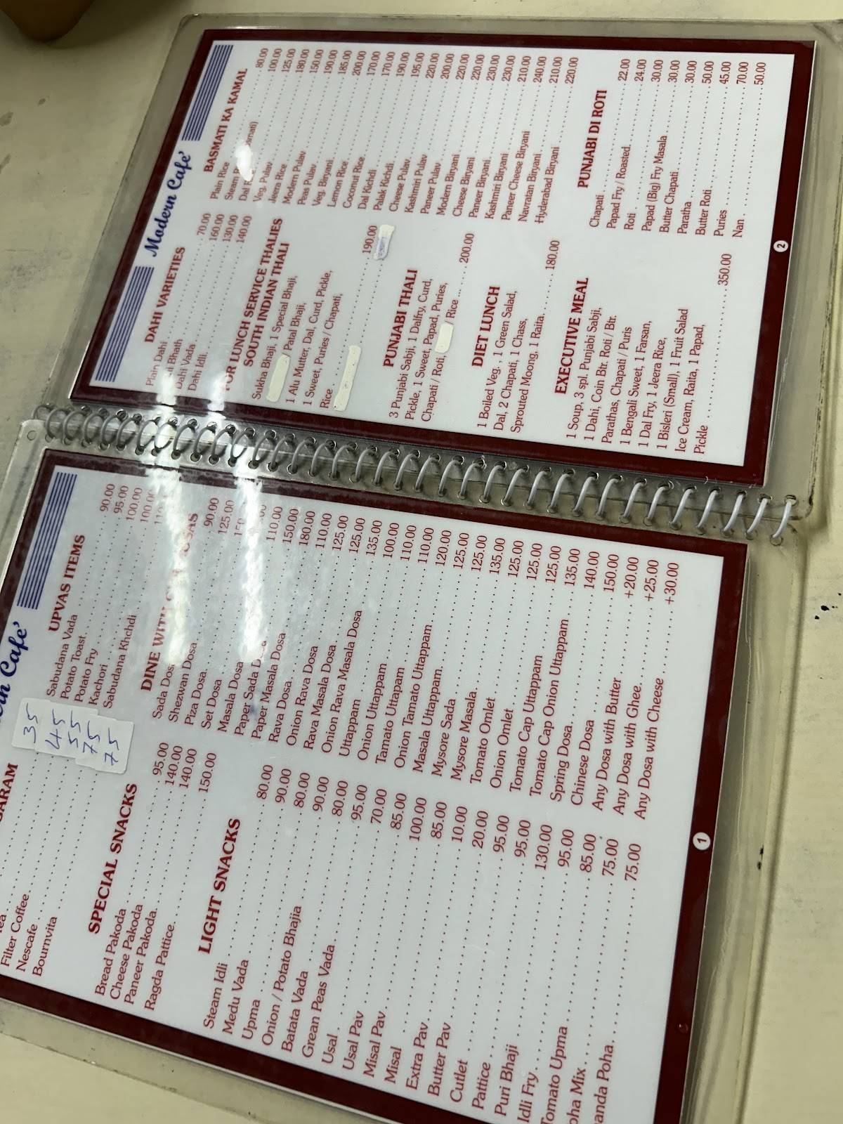 Menu at Modern Cafe, Mumbai, Lentin Chamber