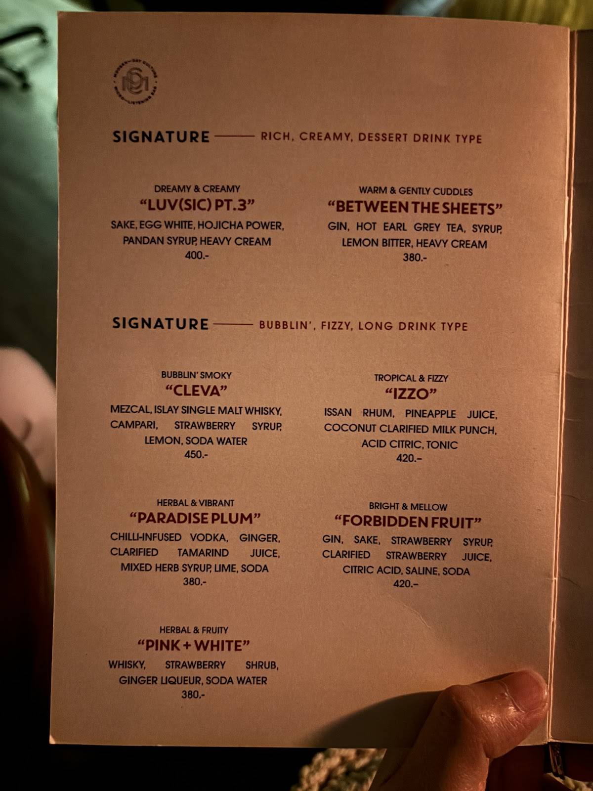 Menu at Modern-Day Culture : Record Bar, Bangkok