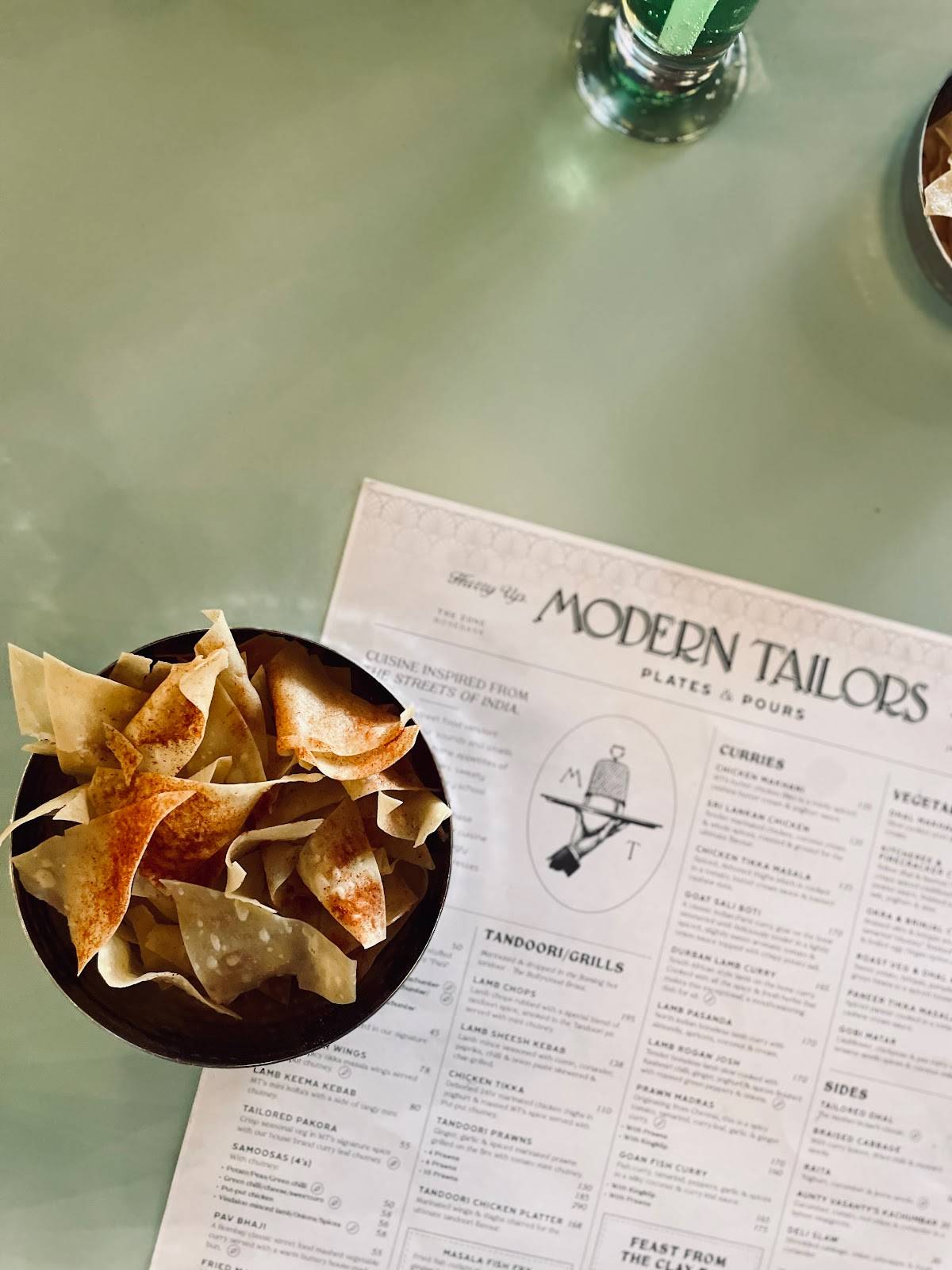 Menu at Modern Tailors restaurant, Johannesburg