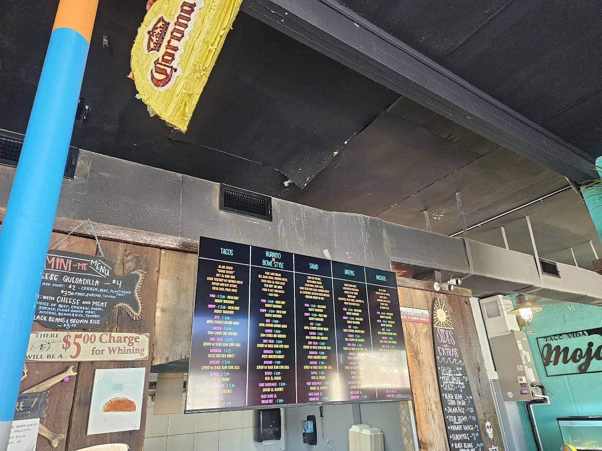 Menu at Mojo's Tacos restaurant, St. Augustine, 551 Anastasia Blvd #4572
