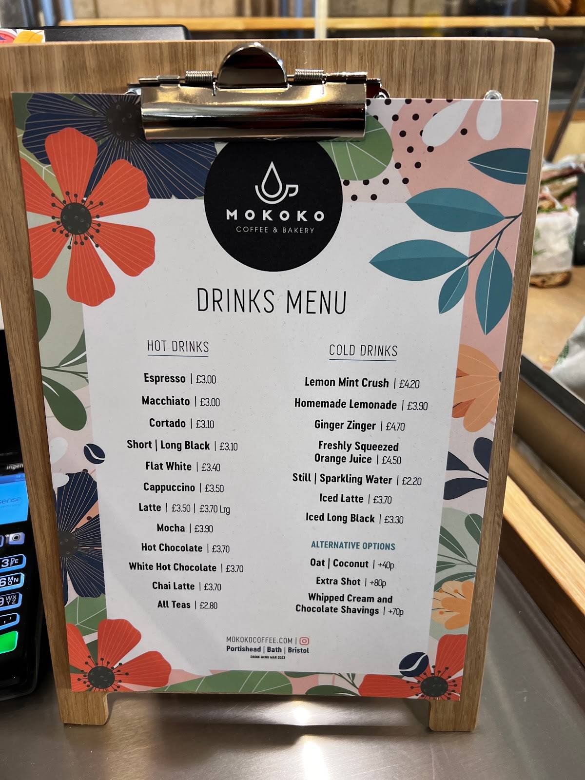 Menu at Mokoko Coffee & Bakery, Bath, Newark Works