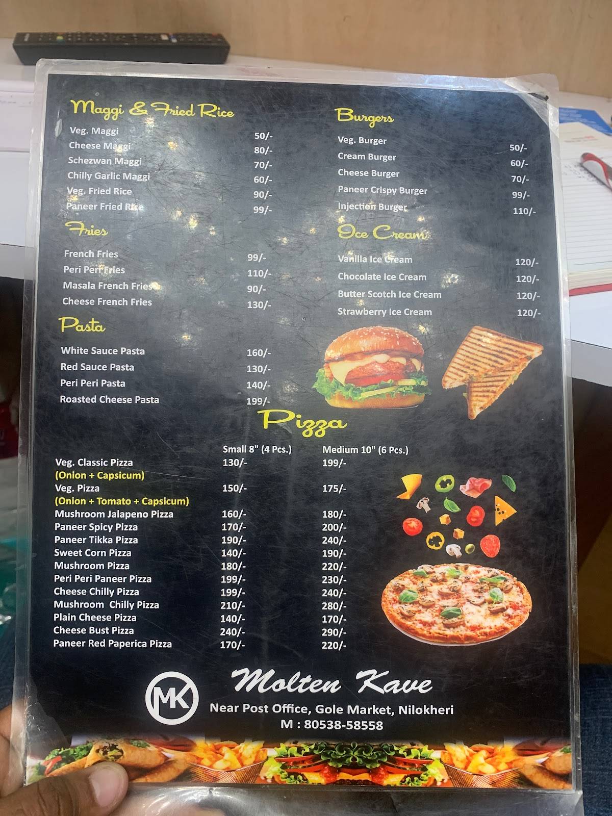 Menu at Molten kave cafe, Nilokheri